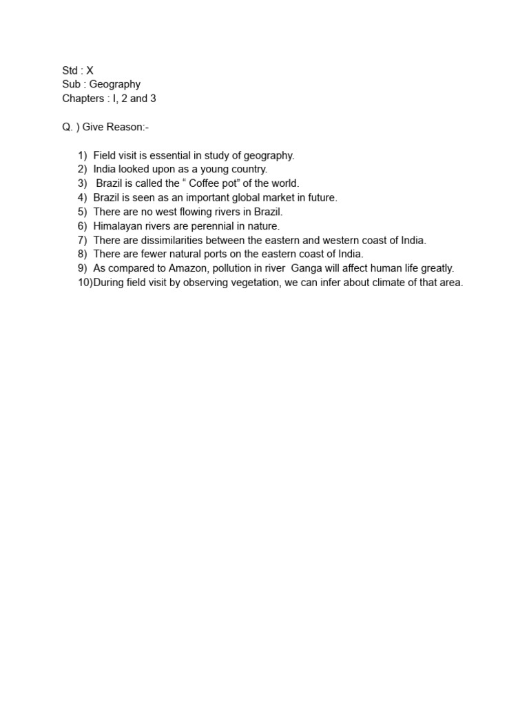 STD 10 Geography Give Reason | PDF