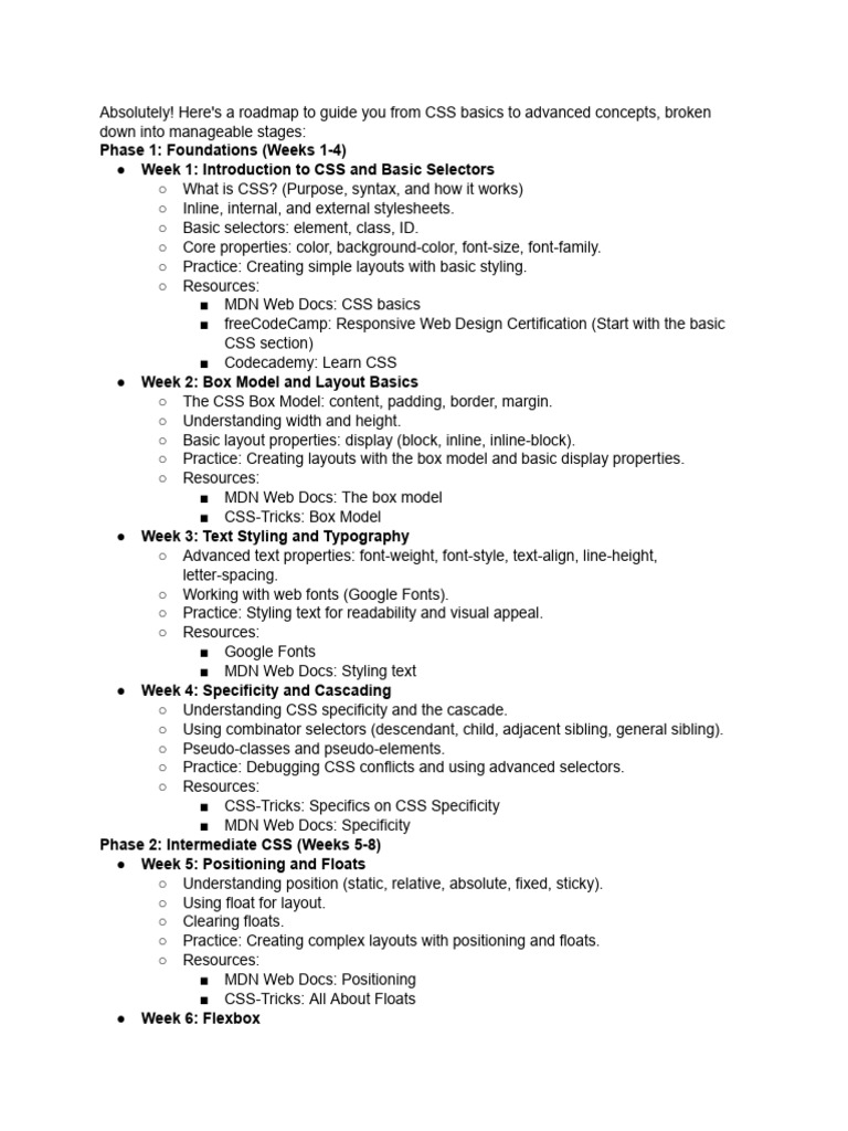 Create A Roadmap To Learn Css Basic To Advance | PDF | Responsive Web Design | Software Development