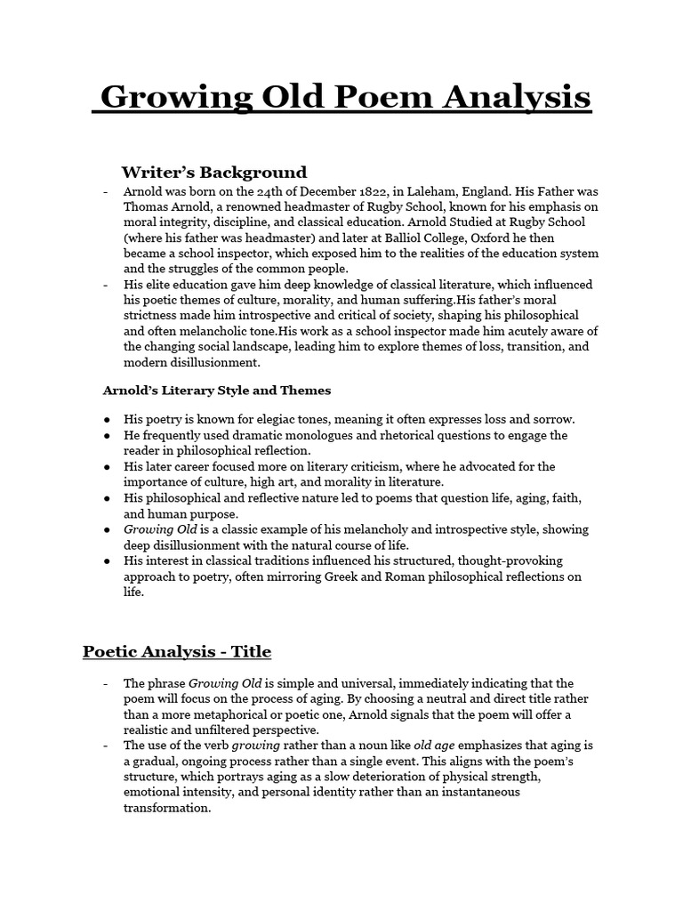 Growing Old Poem Analysis | PDF | Poetry | Ageing
