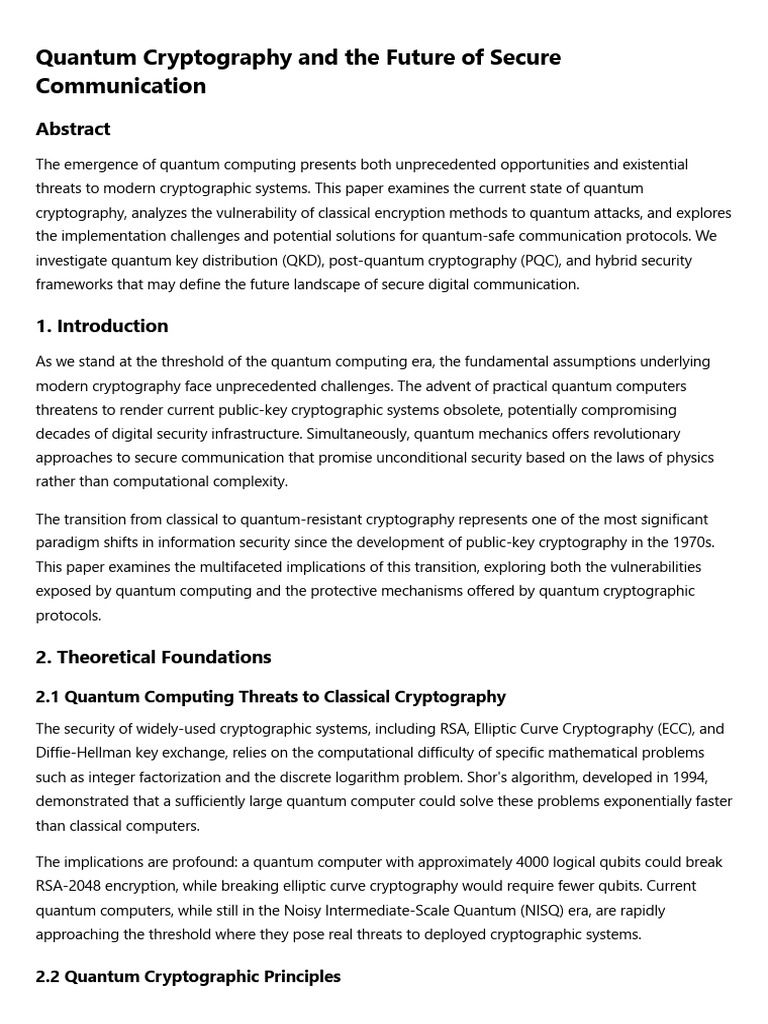 Quantum Cryptography and The Future of Secure Communication | PDF ...