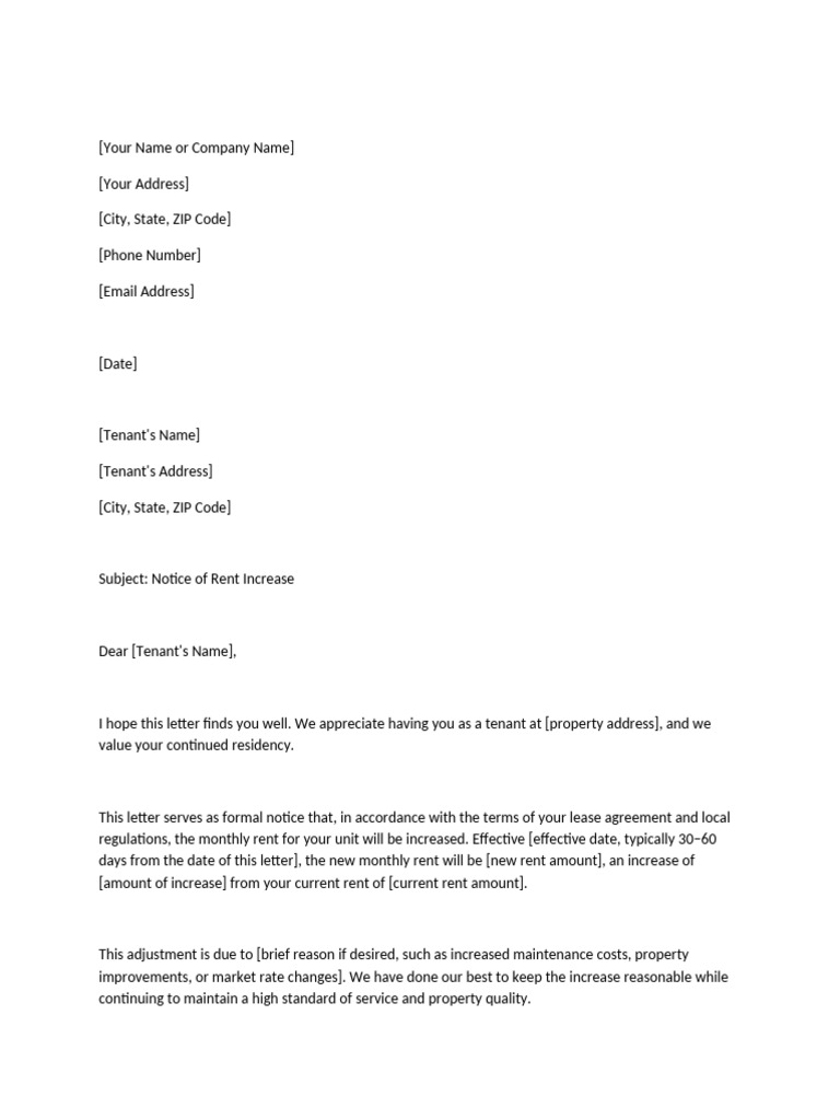 Increasement of Rent Letter | PDF