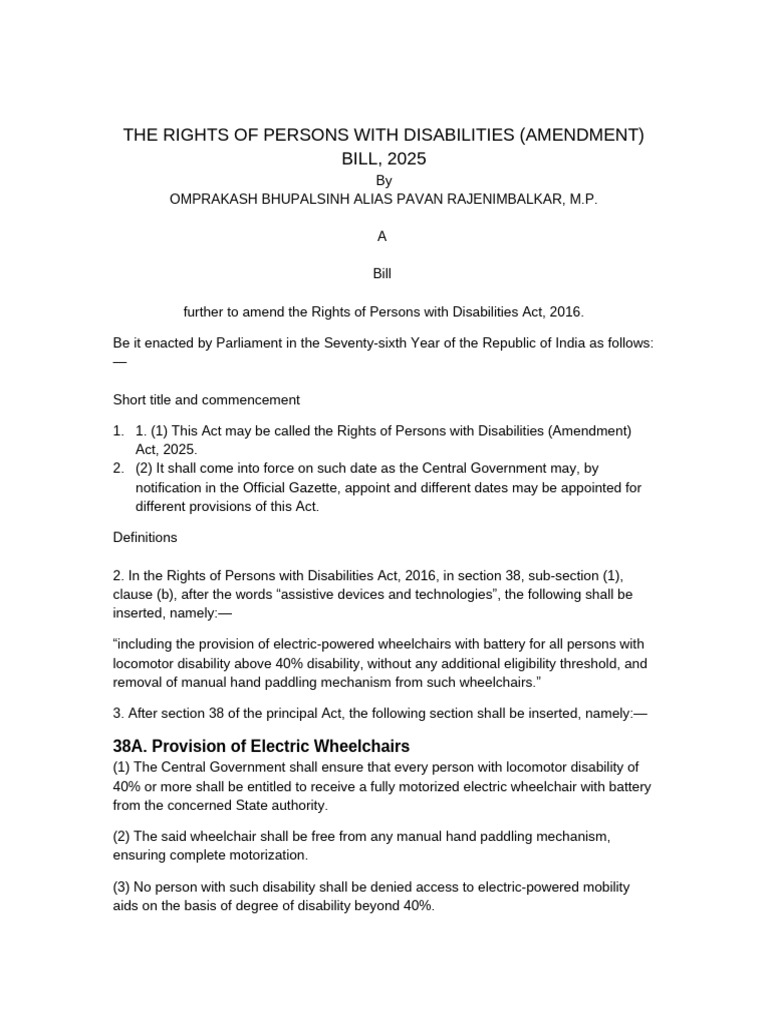 Rights of Persons With Disabilities Amendment Bill 2025 | PDF ...