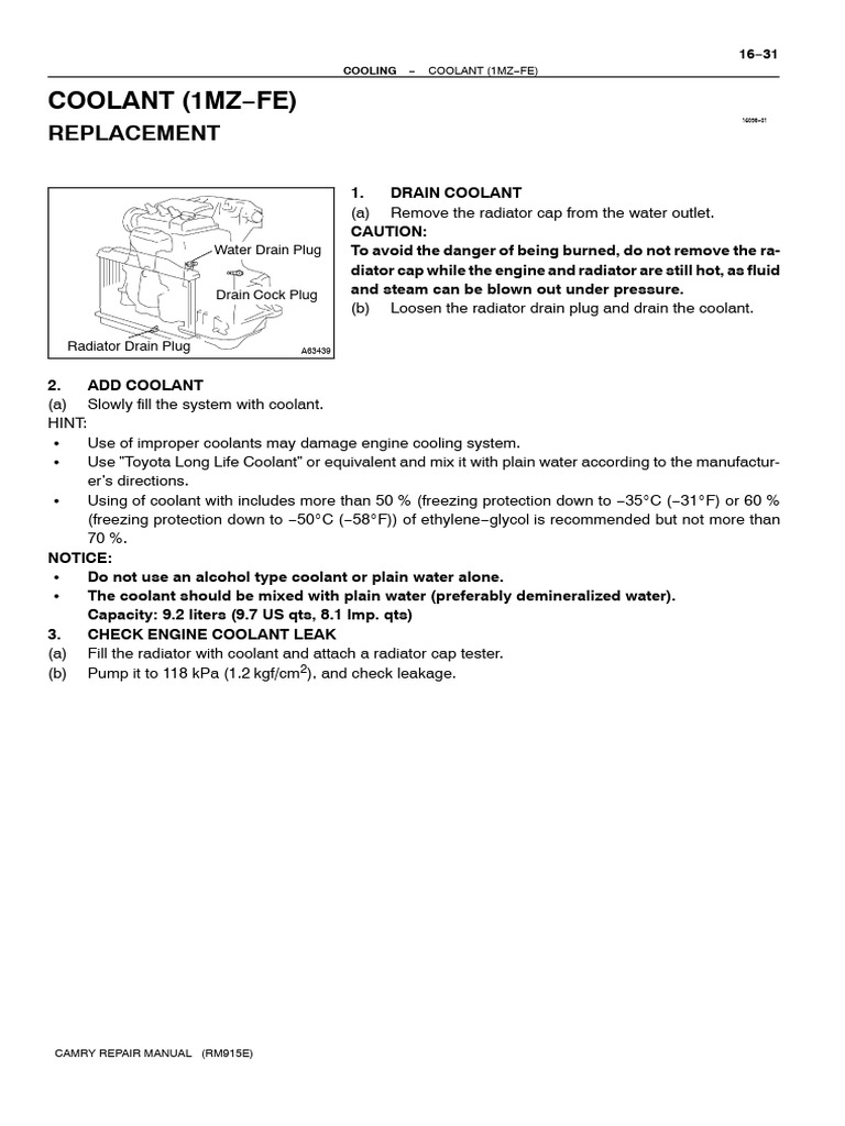Camry Coolant Replacement Guide | PDF
