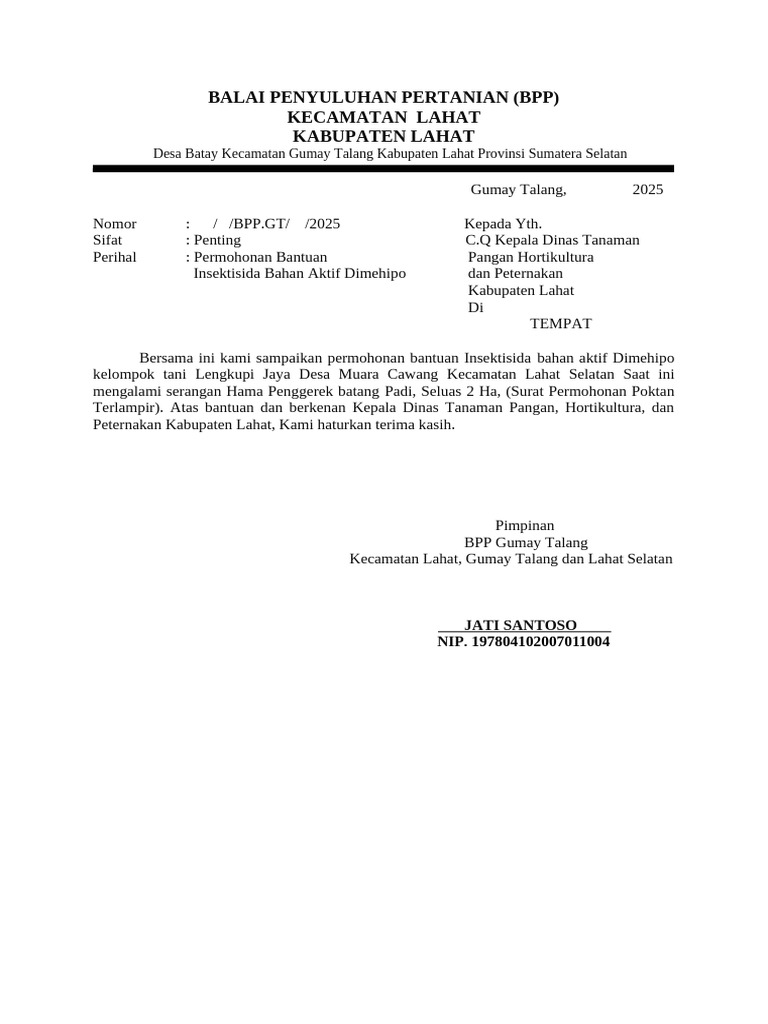 Surat Pengajuan Pengendalian Hama Penyakit.. | PDF