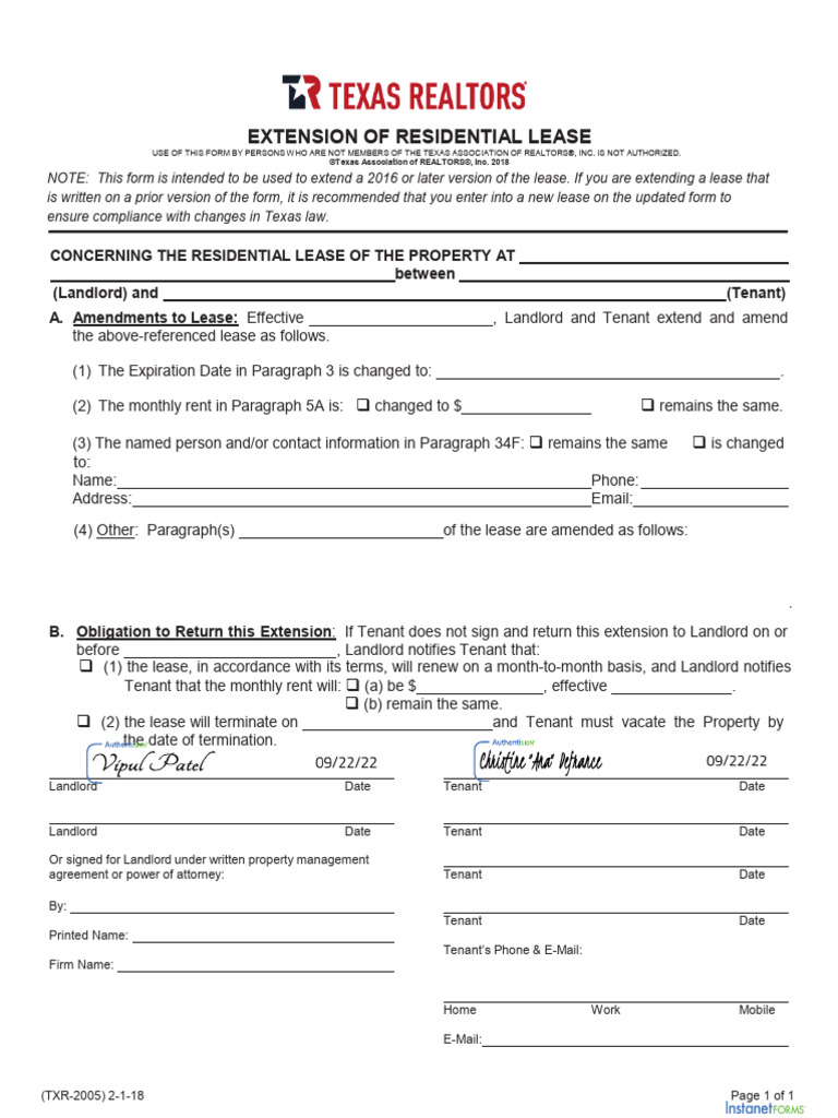 108 Austin Street - A - Extension of Residential Lease (TXR-2005) | PDF ...