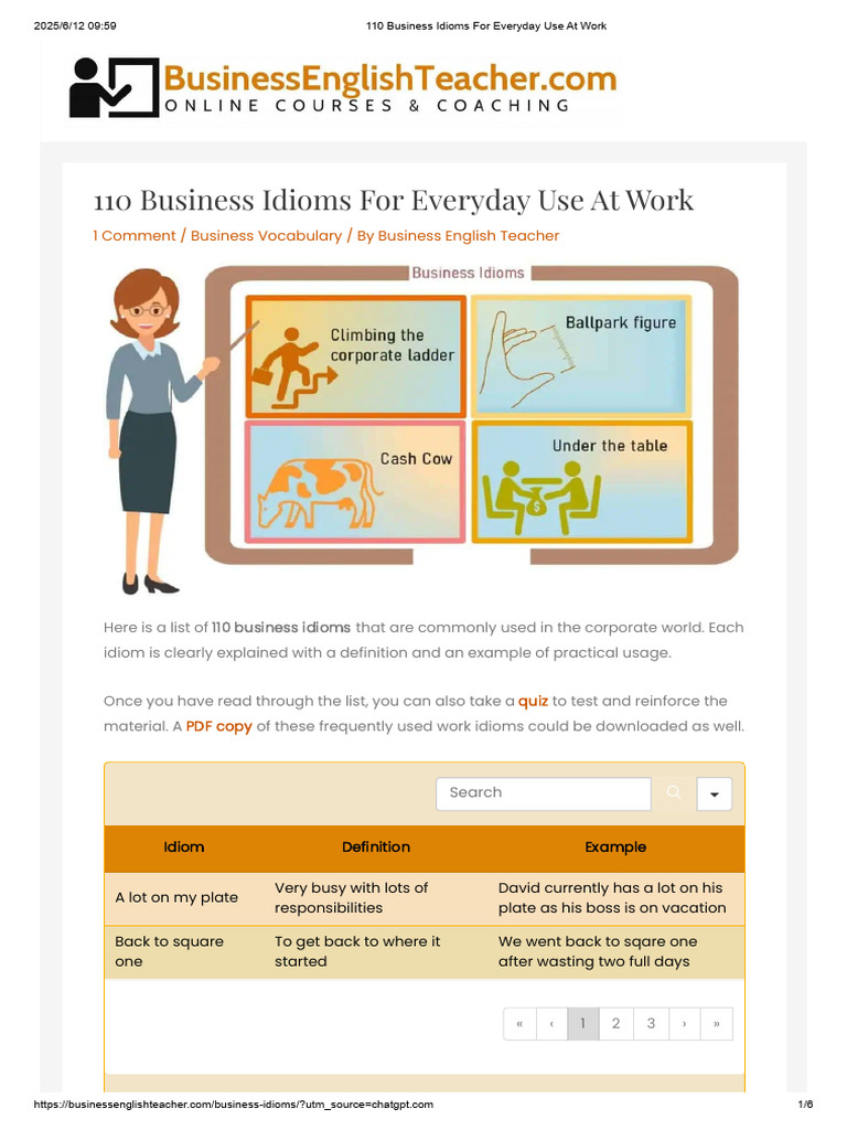 110 Business Idioms For Everyday Use at Work | PDF | Employment | Economies
