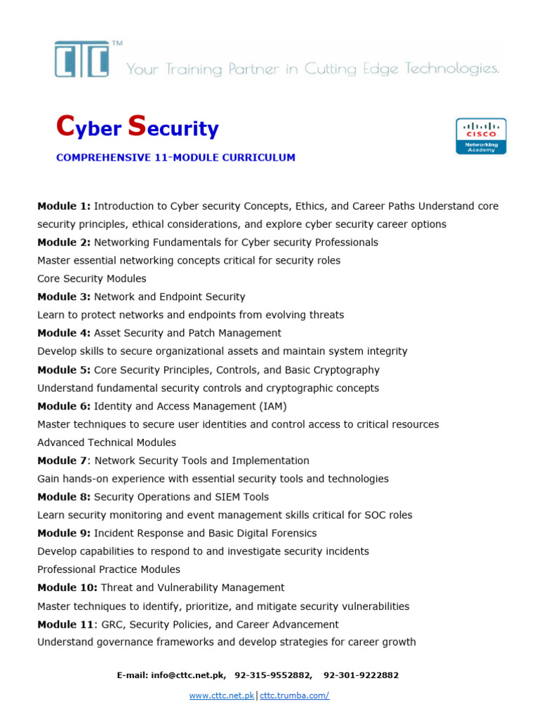 Cyber Security 11-Module Curriculum | PDF | Security | Computer Security