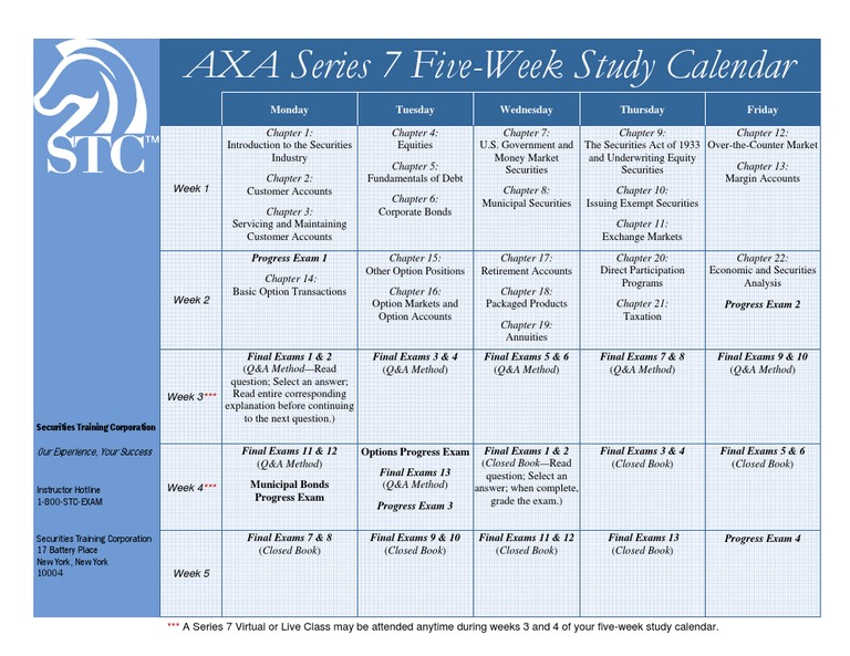 Series 7 Study Calendar | PDF | Municipal Bond | Securities (Finance)