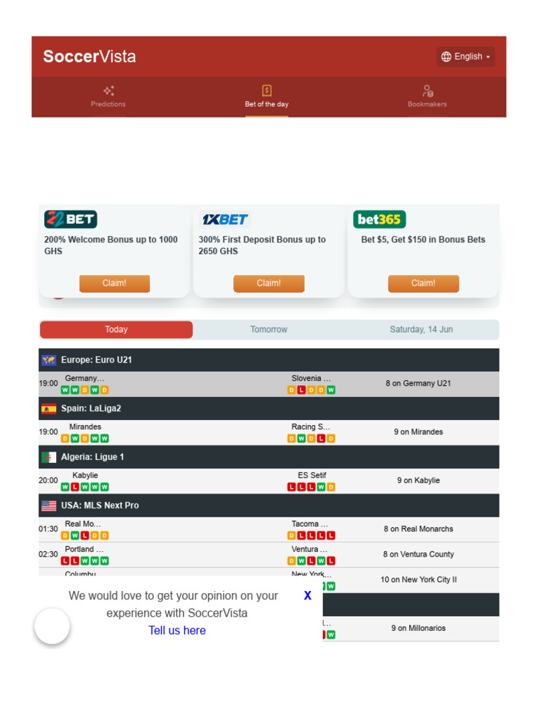 Bet of The Day - Soccer Predictions - SoccerVista | PDF | European ...