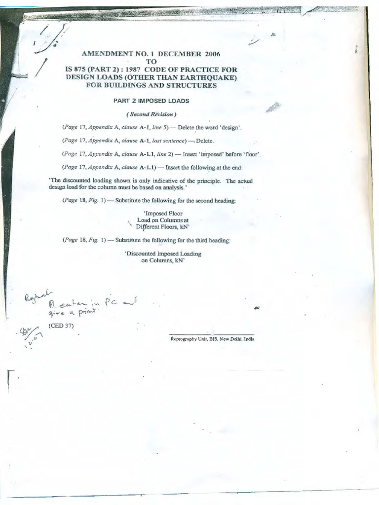 Amendment to IS 875 Part 2: 1987 | PDF | Structural Load | Prison
