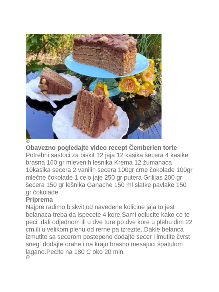 Obavezno Pogledajte Video Recept Čemberlen Torte | PDF