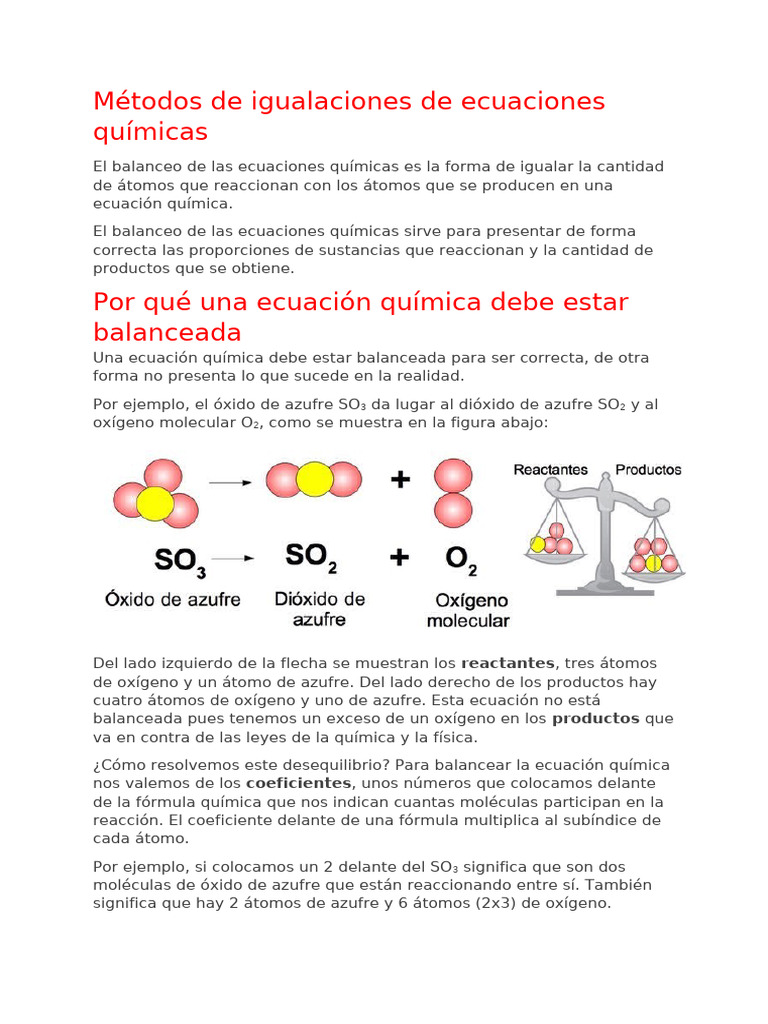 El Balanceo de Las Ecuaciones Químicas Es La Forma de Iguala | PDF ...