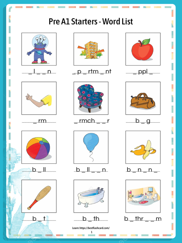Pre A1 Starters Vocabulary List | PDF