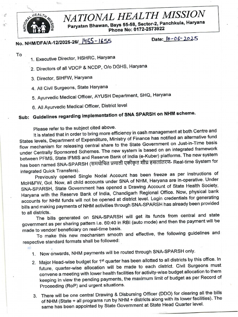 1st Guidelines For SNA SPARSH | PDF | Government | Government Programs