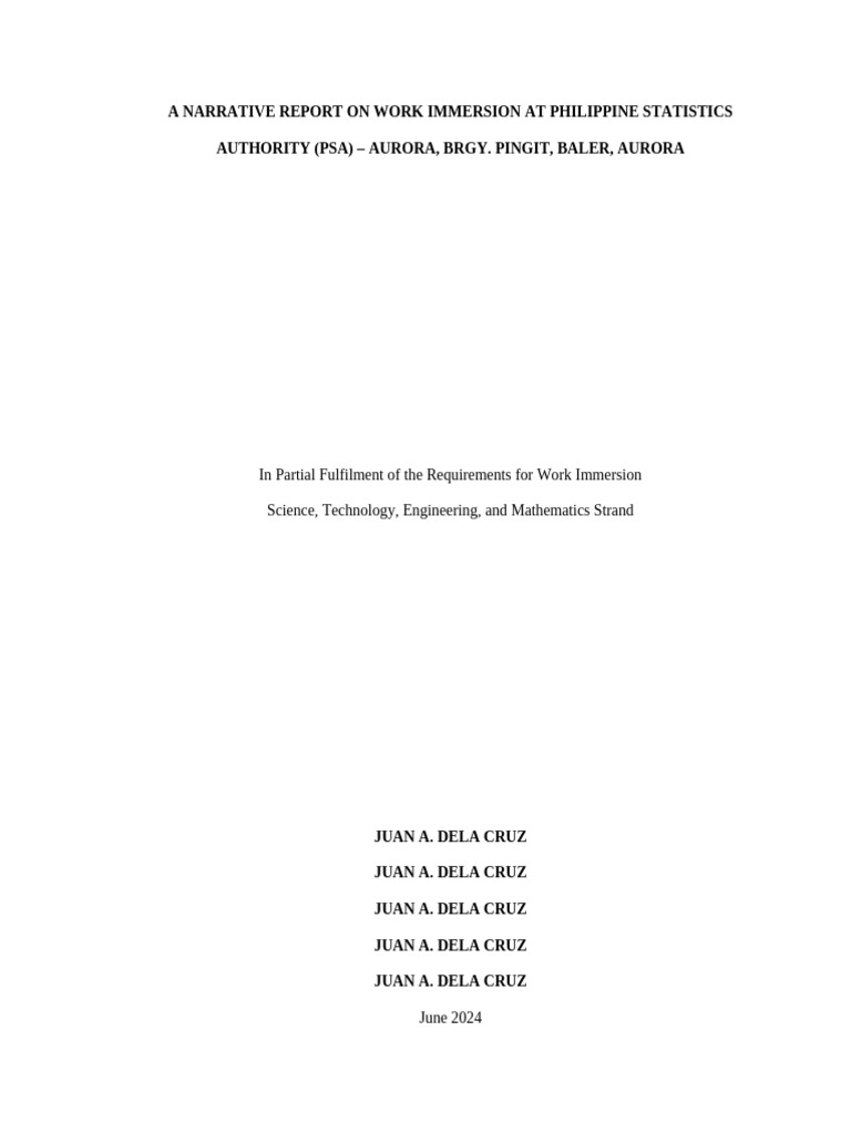 Template Narrative Report (Work Immersion) | PDF | Mentorship | Cognition