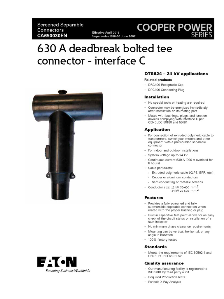 24 kV Deadbreak Tee Connector Guide | PDF | Electrical Connector ...
