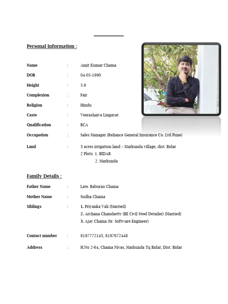 Amit Chama BIOData | PDF