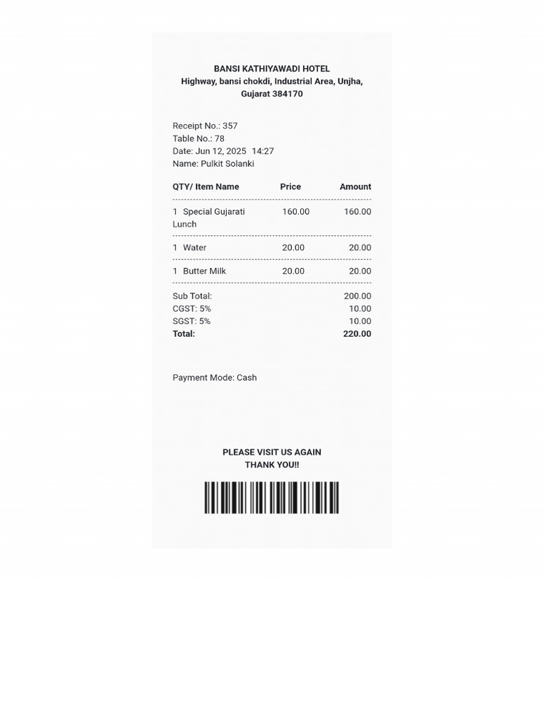 Restaurant Bill | PDF