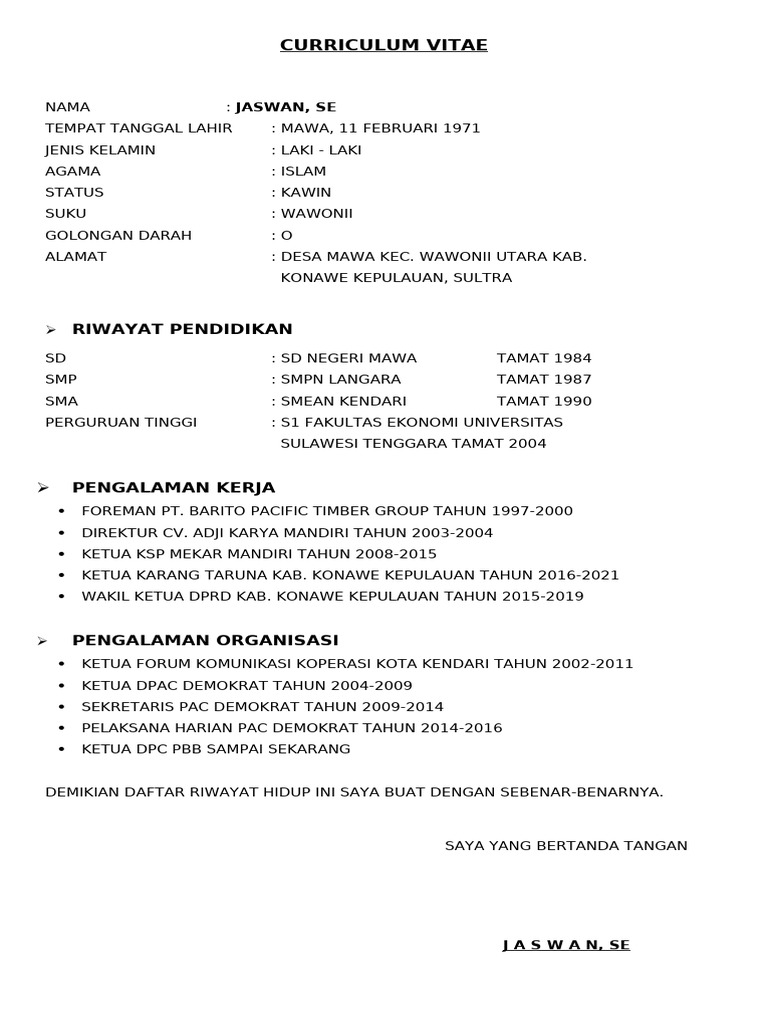CV Jaswan, SE: Pengalaman dan Pendidikan | PDF