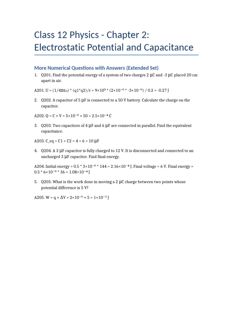 Physics Ch2 Numericals Extended Set | PDF