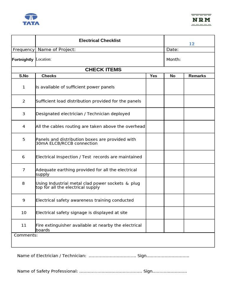 Electrical Inspection Checklist | PDF