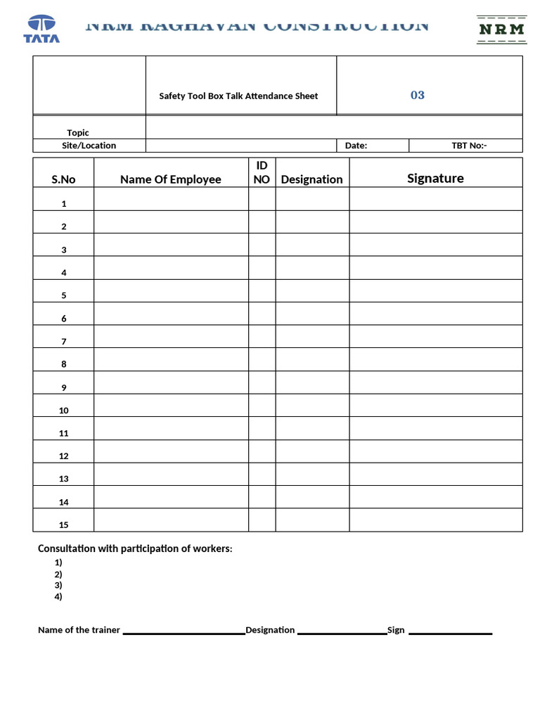 Tool Box Talk Sheet | PDF