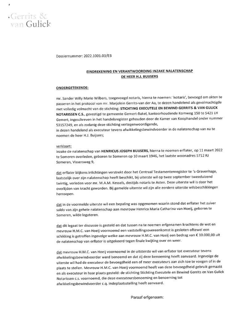 Eindrekening en Verantwoording HJ Buijsers | PDF