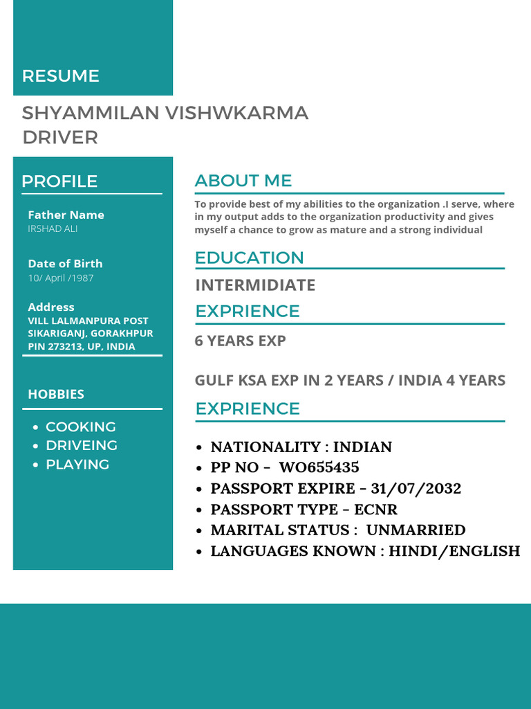 Shyammilan Vishwakarma - Driver | PDF