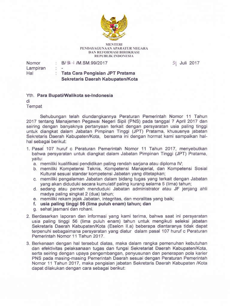 Tata Cara Pengisian JPTP Sekda KabKota | PDF