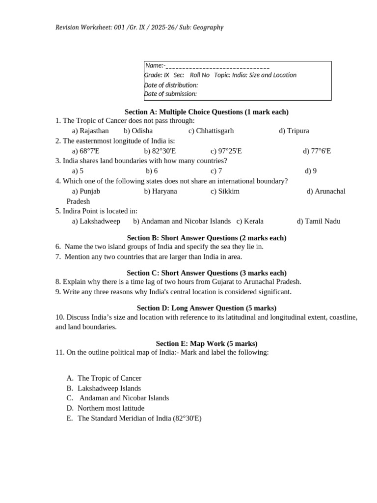 Grade 9 Geo Ch1 Revsion Wk-1 | PDF