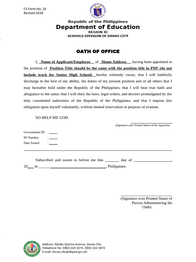 Oath of Office CS Form No. 32 Revised 2025 | PDF