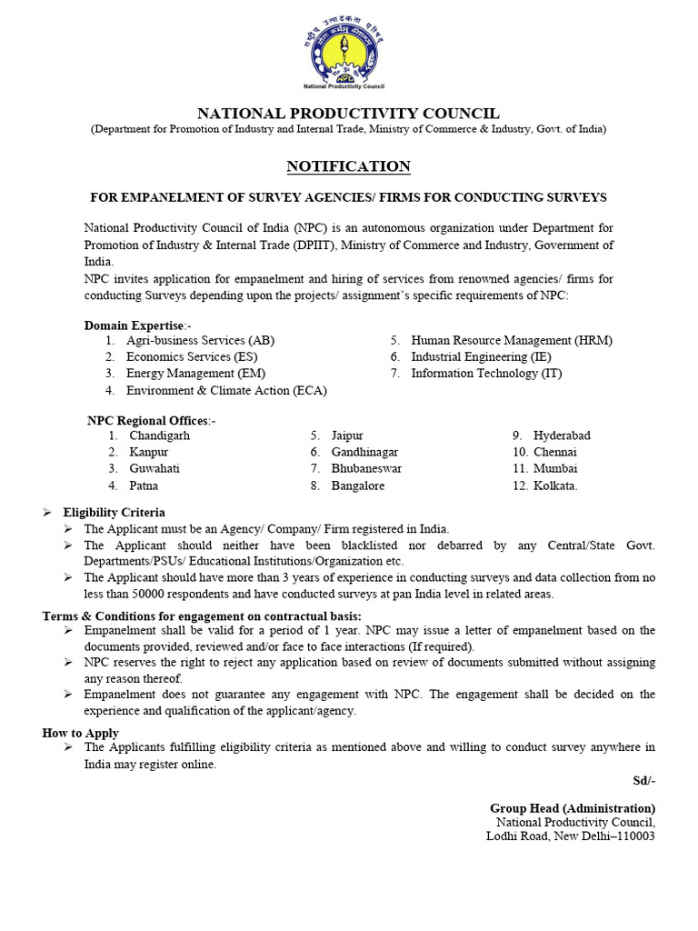 NPC Survey Agency Empanelment Notice | PDF