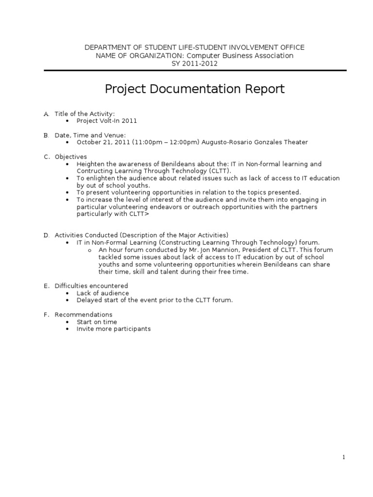 Project Documentation Report Format | PDF | Learning | Behavior ...