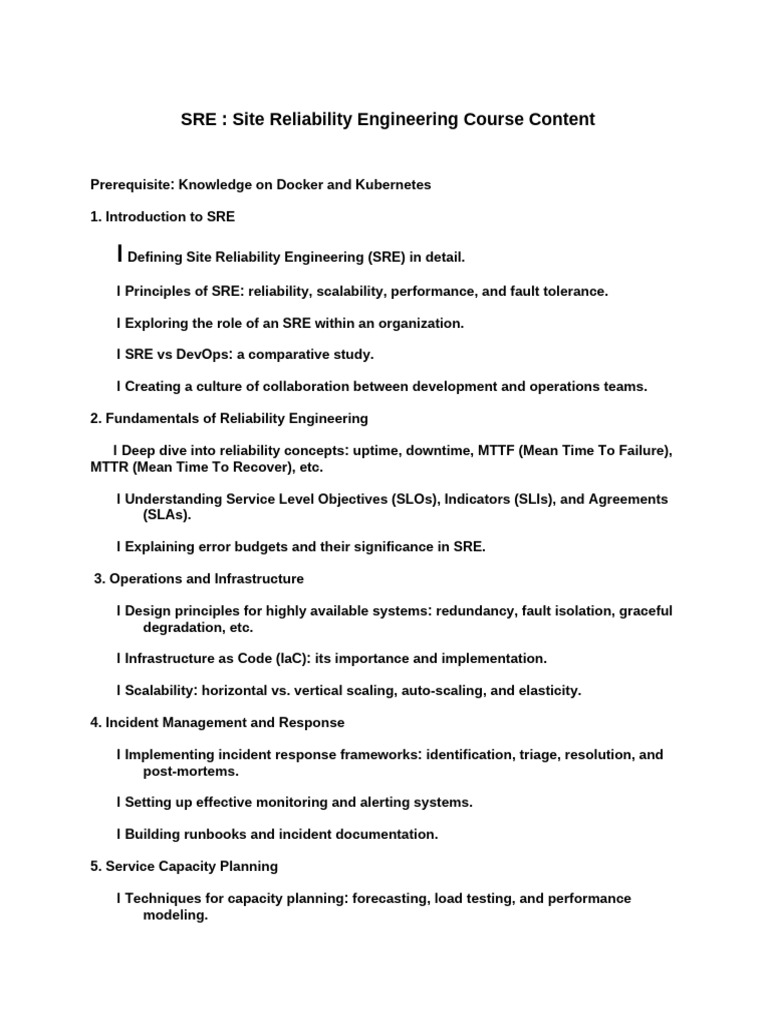 Site Reliability Engineering Course Content (SRE) | PDF | Reliability Engineering | Systems ...