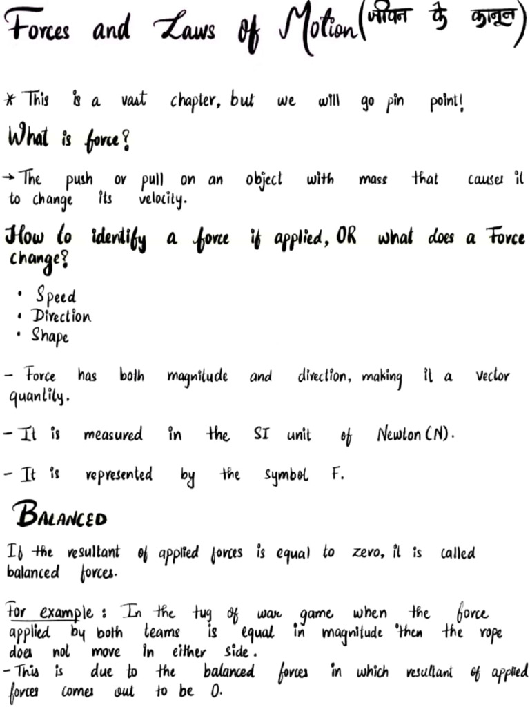 Notes (Force and Laws of Motion) 9th | PDF