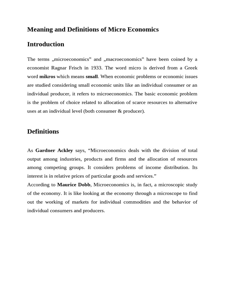 Meaning & Scope of Micro Economics | PDF | Microeconomics | Economics