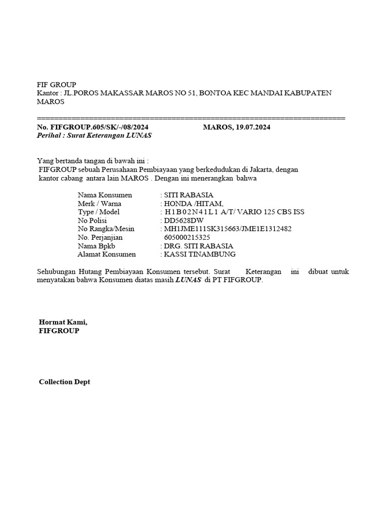 Surat Keterangan Pelunasan. | PDF