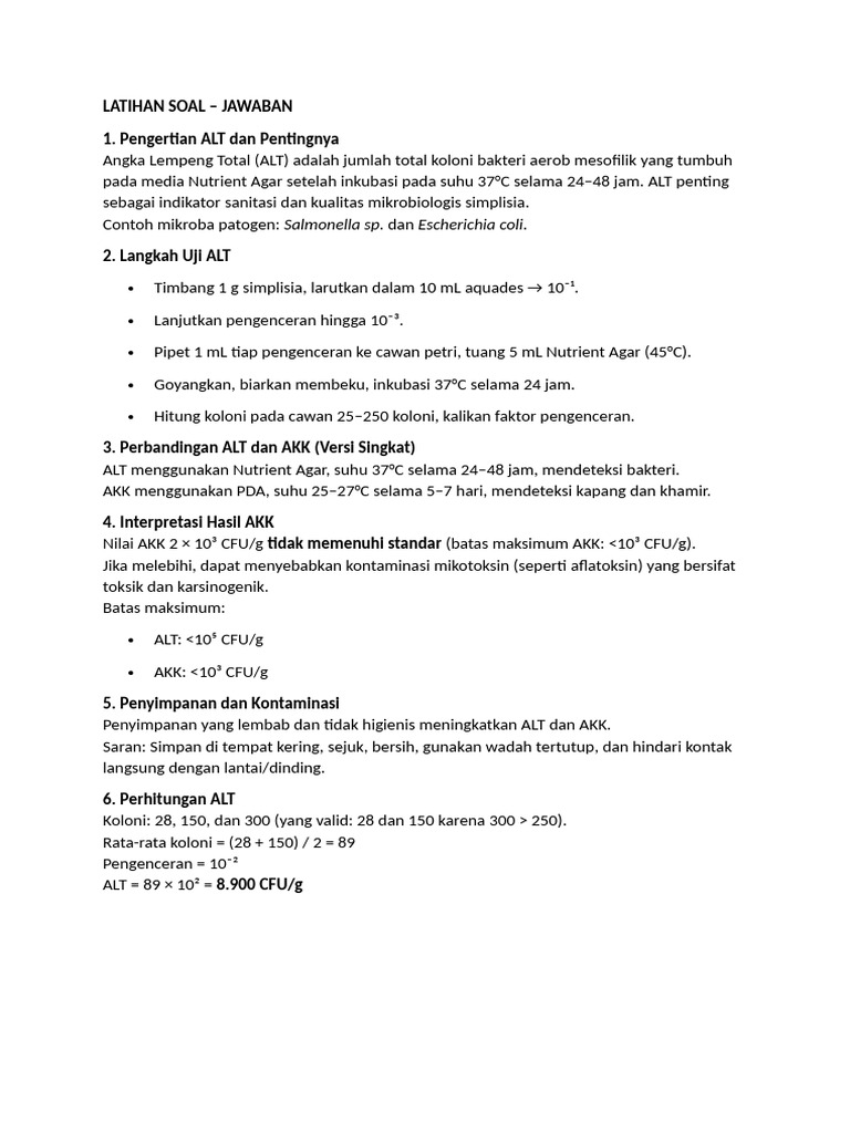 Uji ALT: Metode dan Interpretasi Hasil | PDF