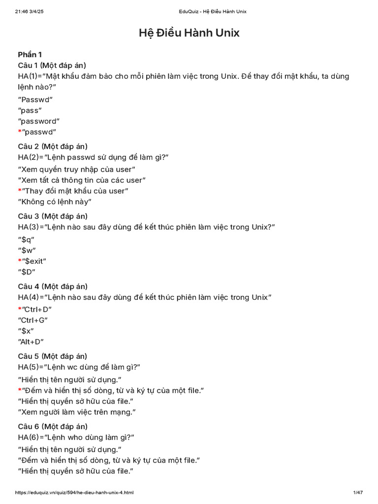 Hệ Điều Hành Unix | PDF