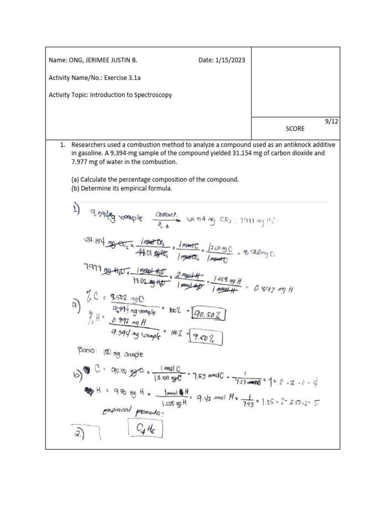 ONG - Exercise 3.1a - CM134P-A22-2Q2223 | PDF | Chemical Compounds ...