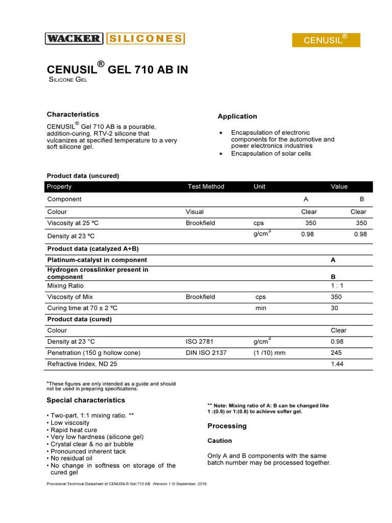 TDS - Cenusil Gel 710 AB | PDF | Silicone | Catalysis