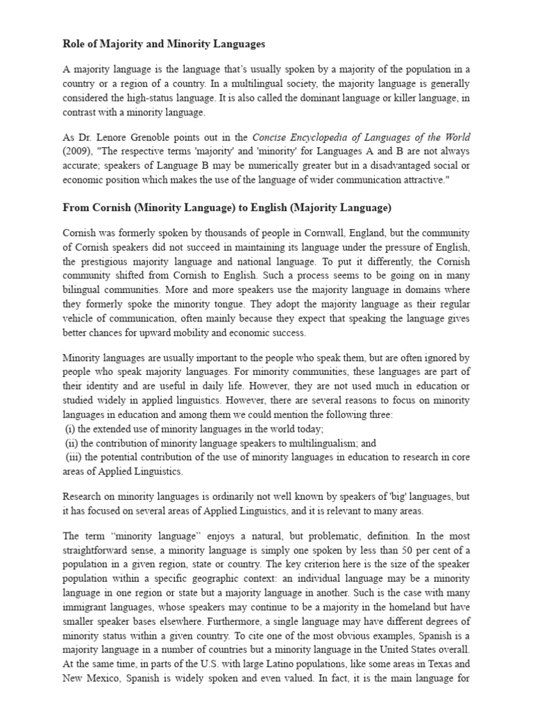 Understanding Majority and Minority Languages | PDF | Multilingualism ...