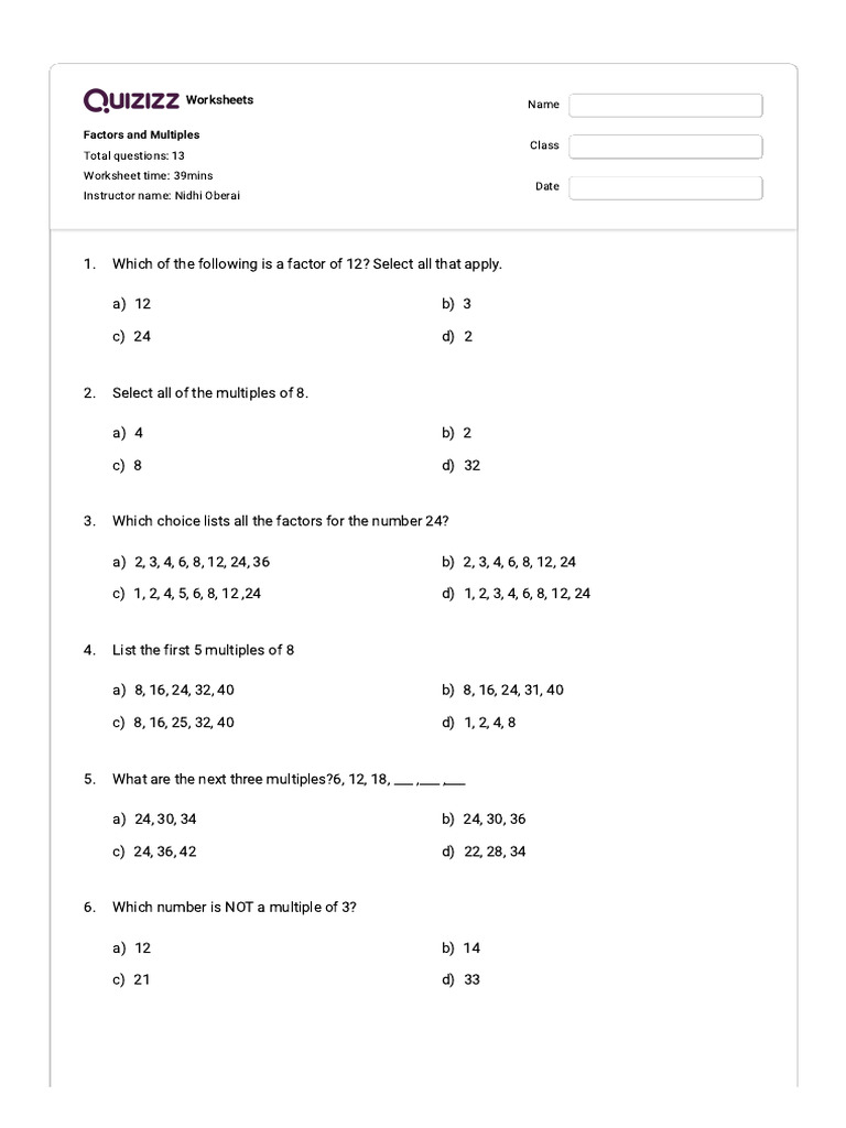 Quizizz - Factors and Multiples | PDF | Chess | Chess Theory