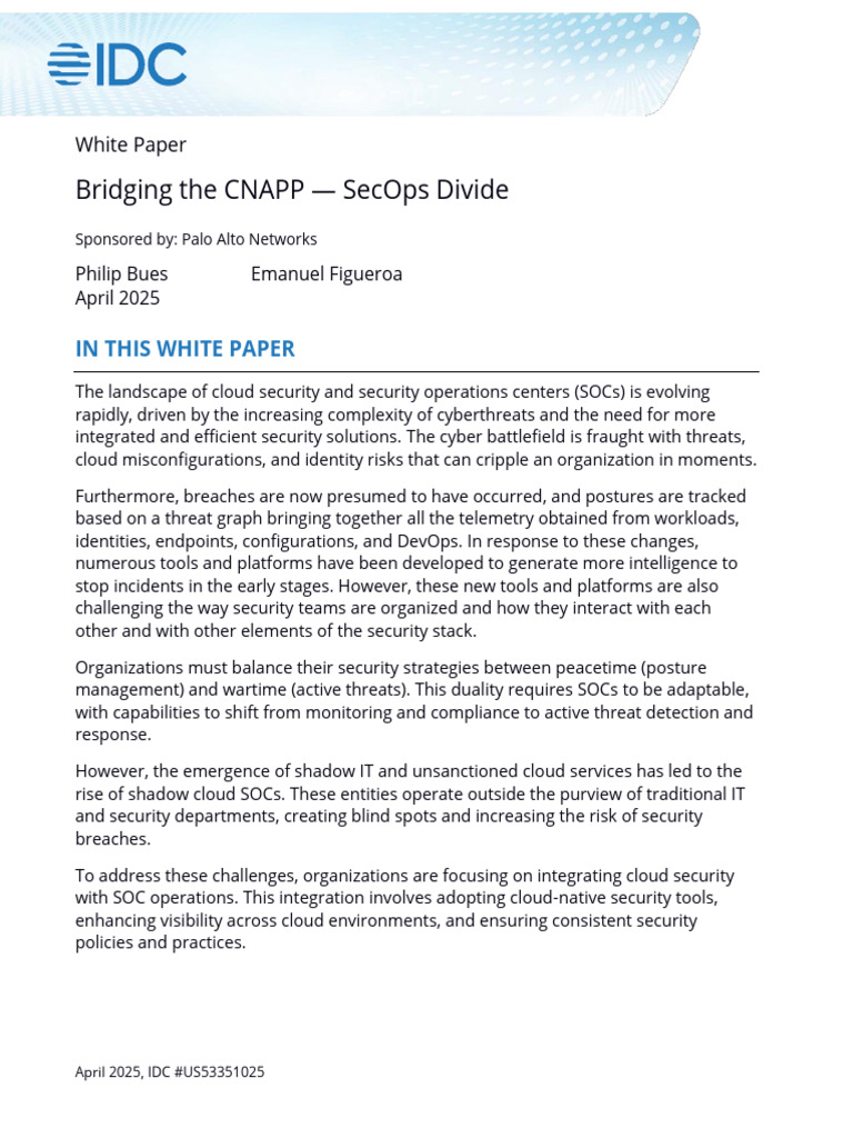 Idc Uniting Cloudsec Soc | PDF | Computer Security | Security