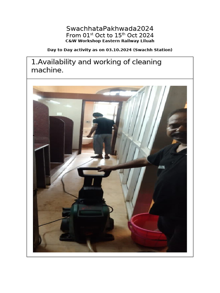 1.availability and Working of Cleaning Machine.: Swachhatapakhwada2024 ...