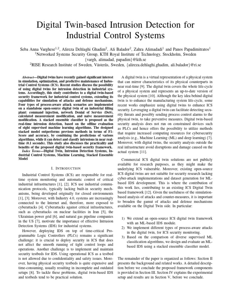 Digital Twin Based Intrusion Detection For ICS | PDF | Computer ...