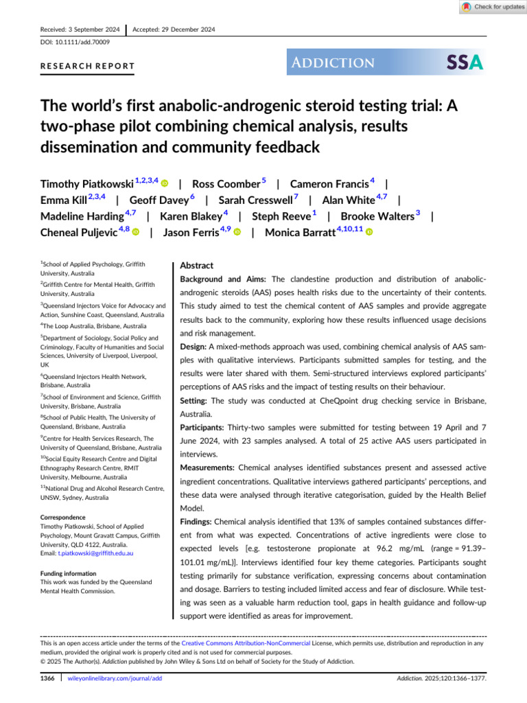 First Anabolic Steroid Testing Trial Results | PDF | Risk