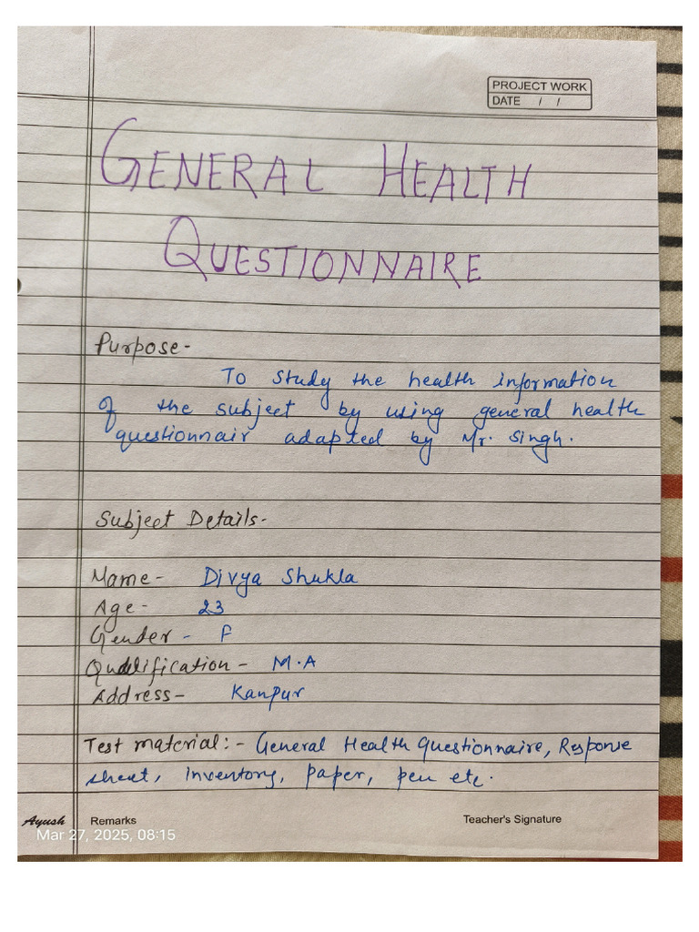 General Health Questionnaire Practical | PDF