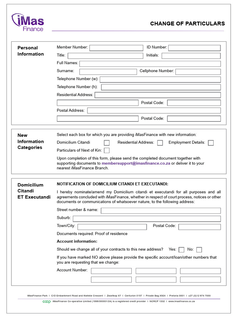 Change of Particulars Form - 2023 | PDF | Justice | Crime & Violence