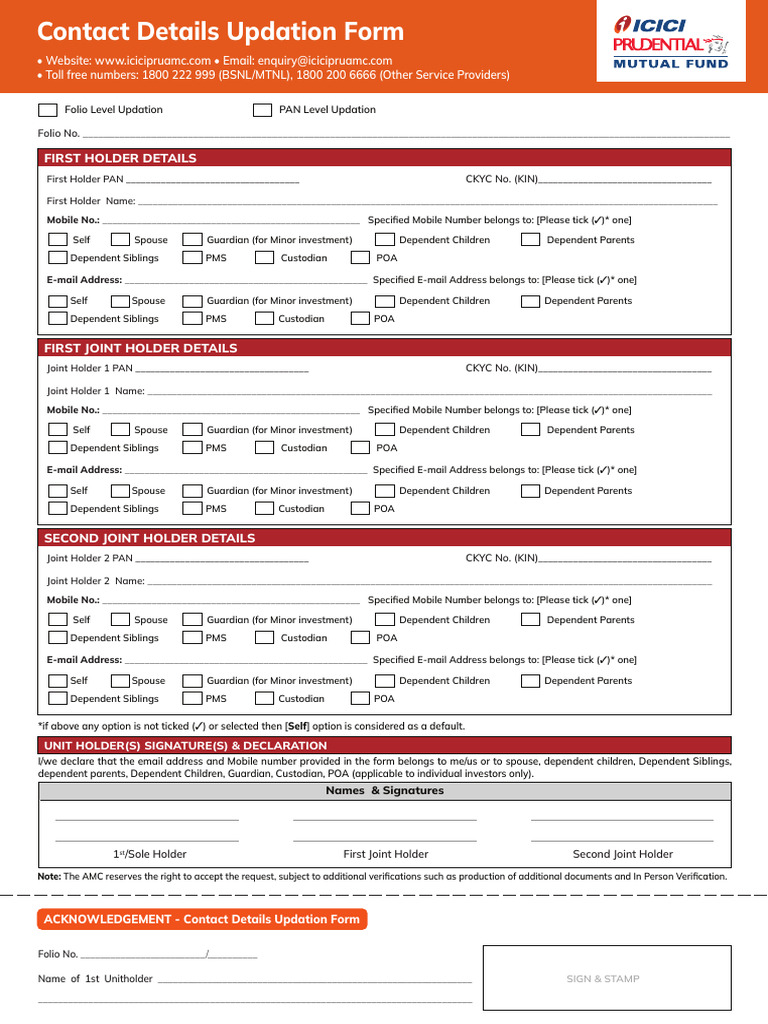 ICICI Contact Details Updation Form | PDF